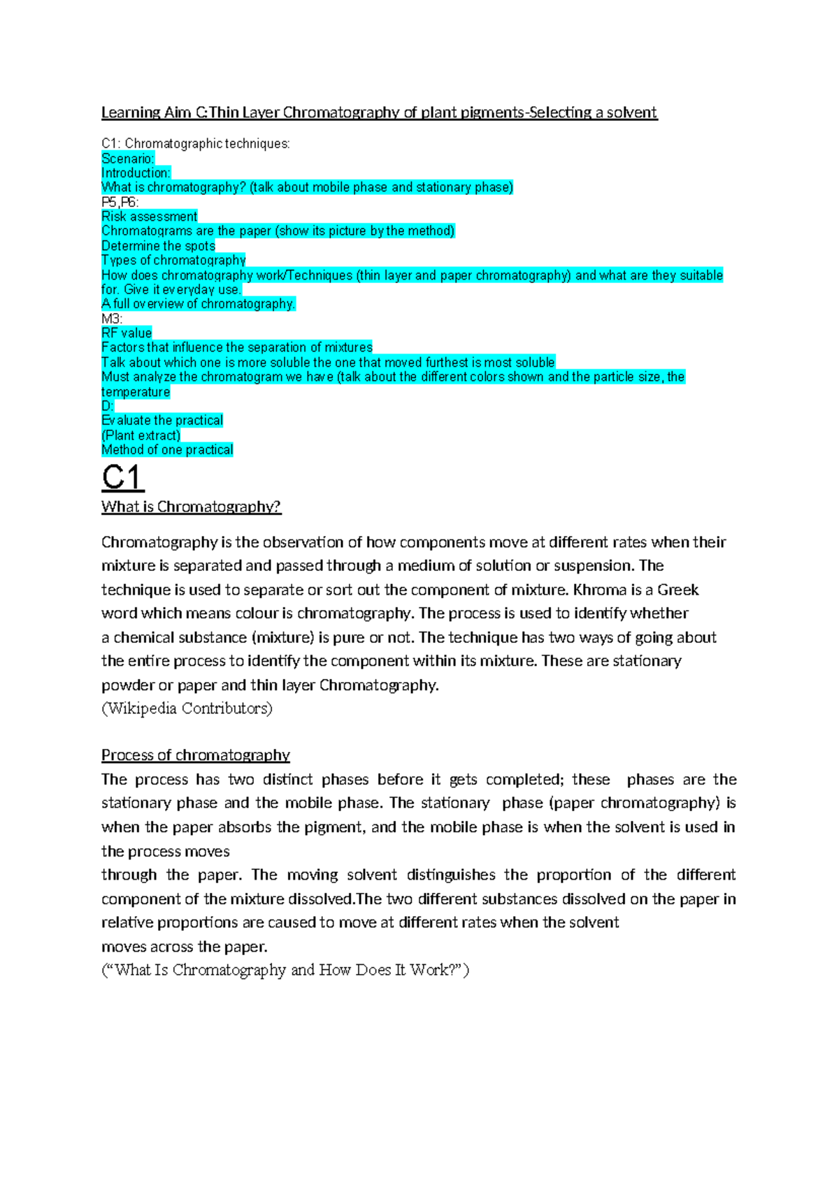 Unit 2 Learning Aim C: Overview of Thin Layer Chromatography Techniques ...