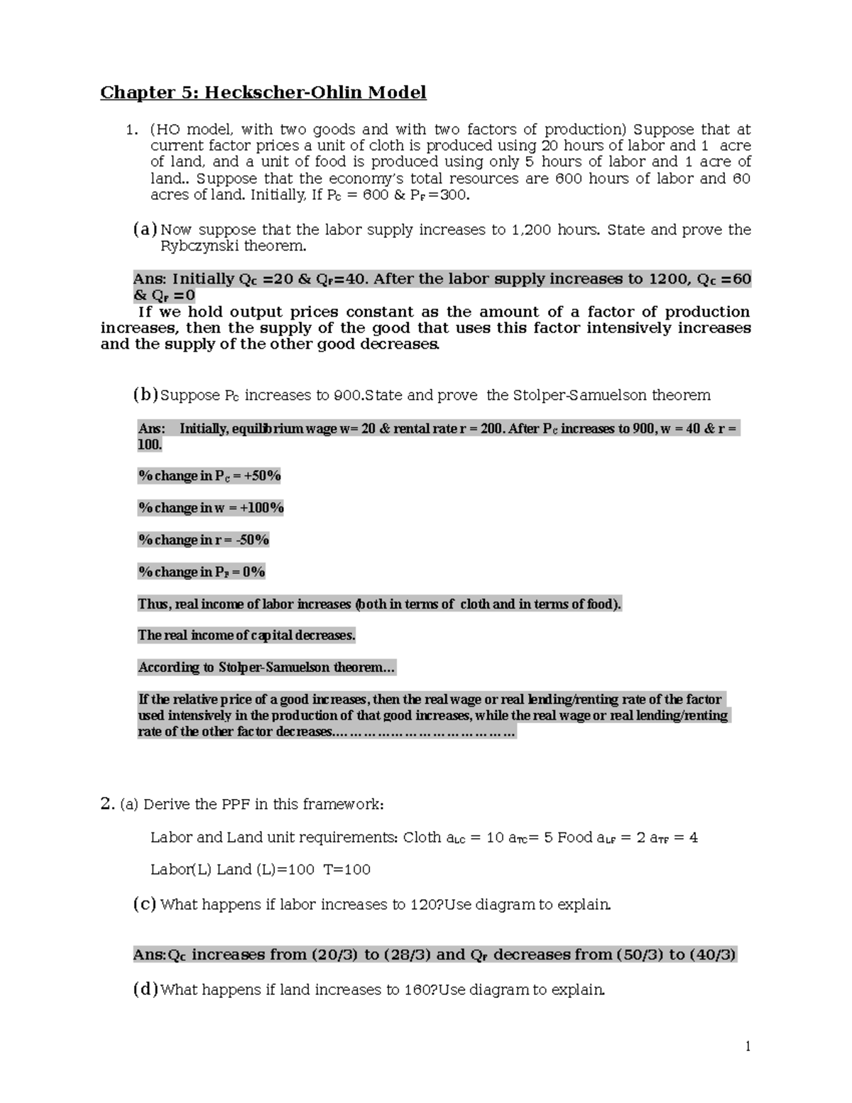 ECON231 Midterm Problem Set on Heckscher-Ohlin Model and Trade Theory ...