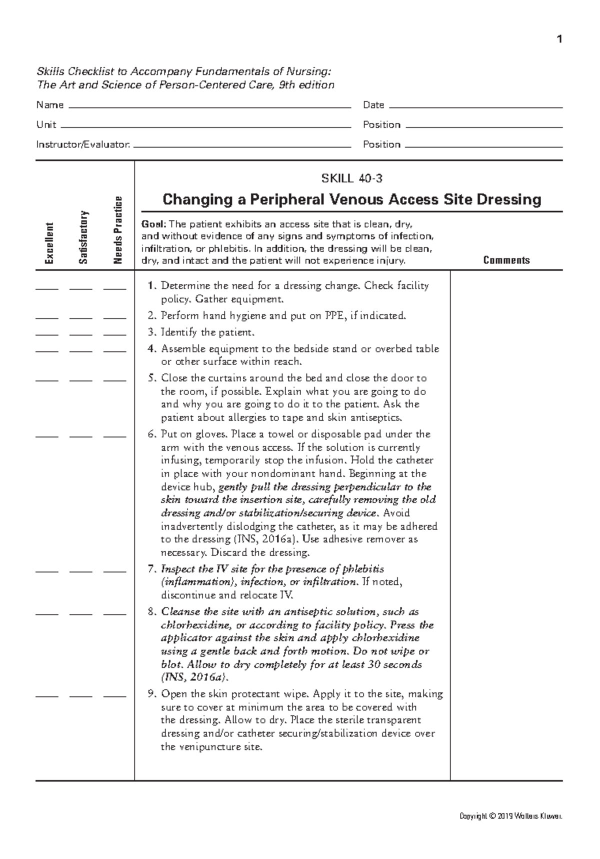 40-3 Changing a Peripheral Venous Access Site Dressing - 1 Skills ...