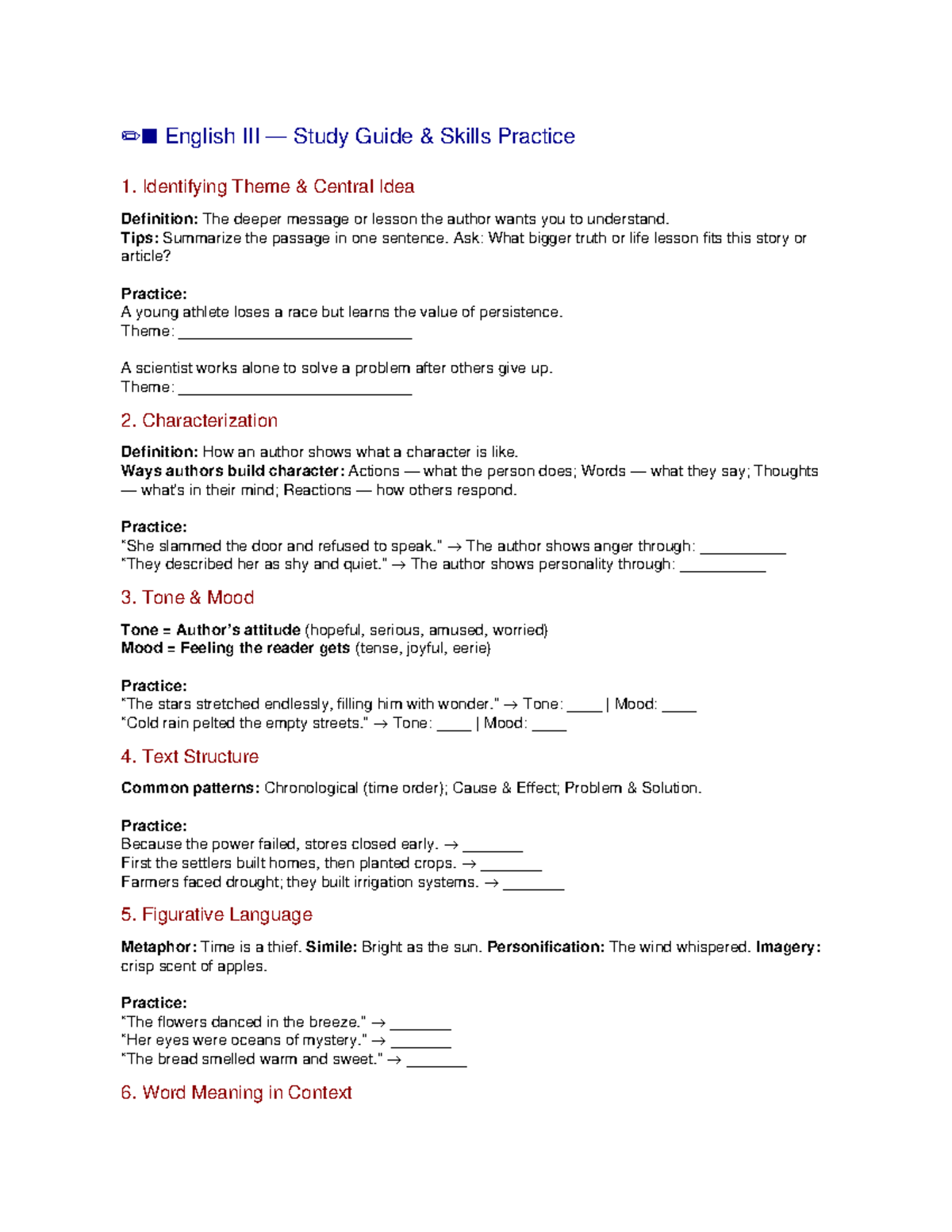 English III Study Guide: Themes, Characters, Tone, and More - Studocu
