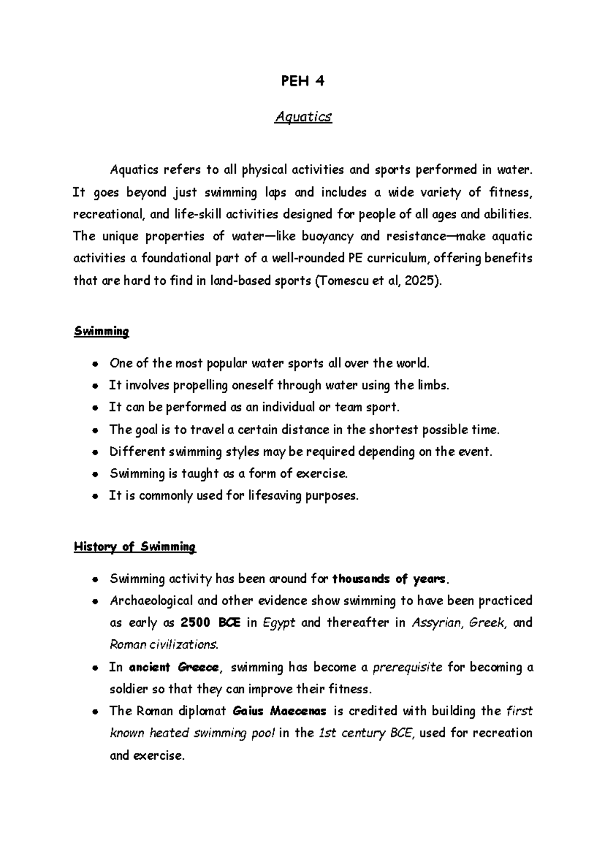 PEH 4 Aquatics: Comprehensive Guide to Water Sports and Activities ...