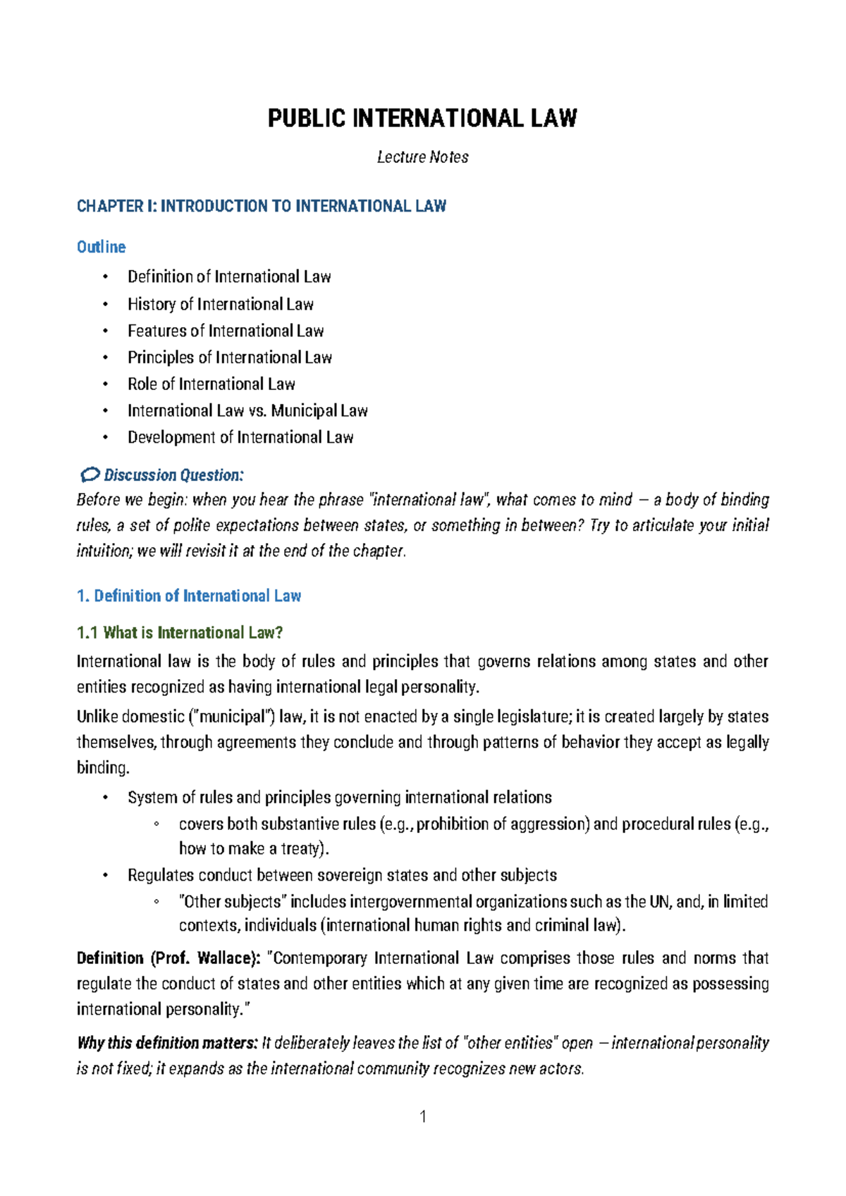 PUBLIC INTERNATIONAL LAW Lecture Notes: Chapter 1 Overview - Studocu