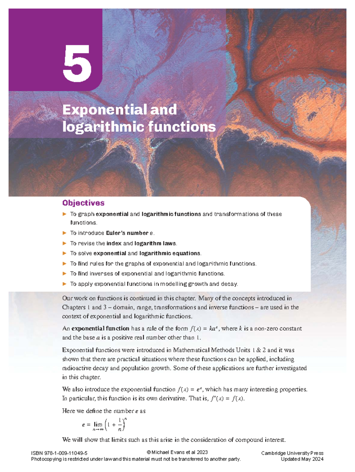 Methods 34 2ed Ch05: Exponential & Logarithmic Functions Overview - Studocu