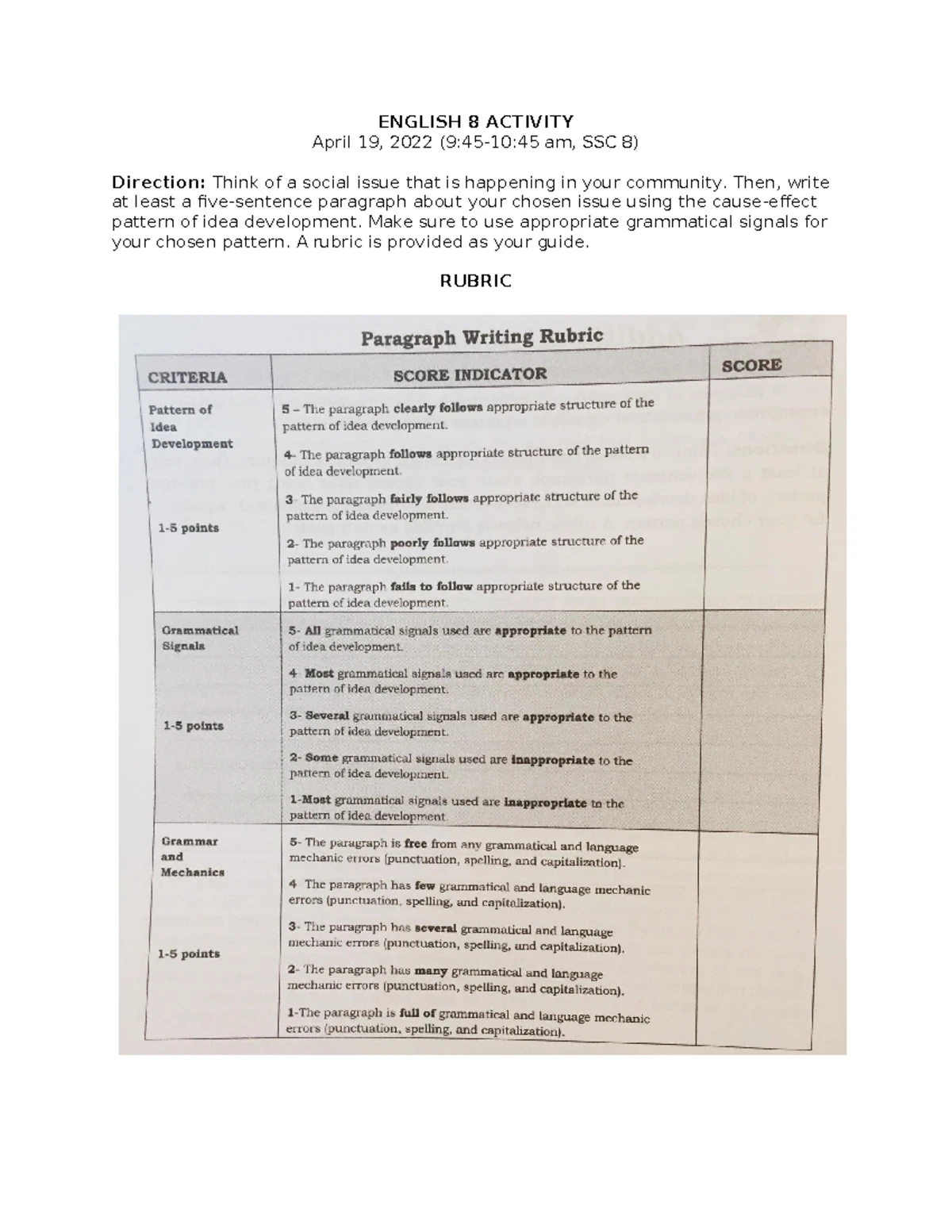 Grade 8 Figures of Speech Activity Sheet - Remedial Module - Studocu