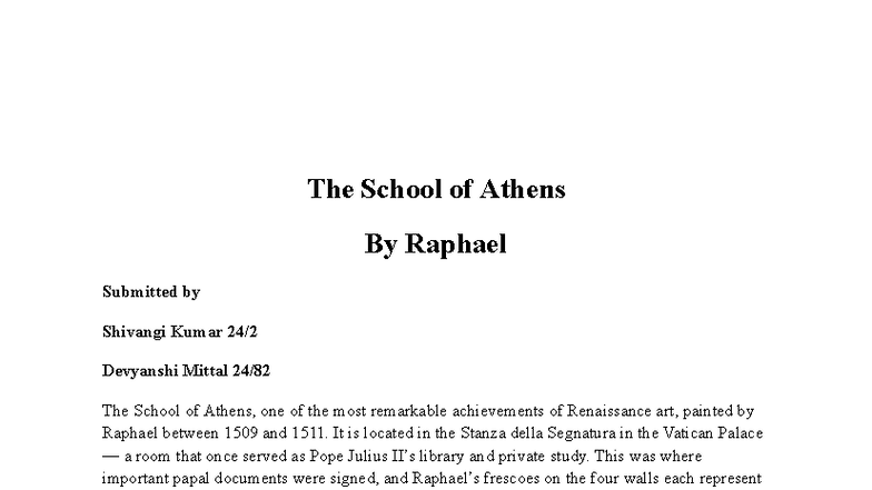 Renaissance Art Analysis: The School of Athens by Raphael - Studocu