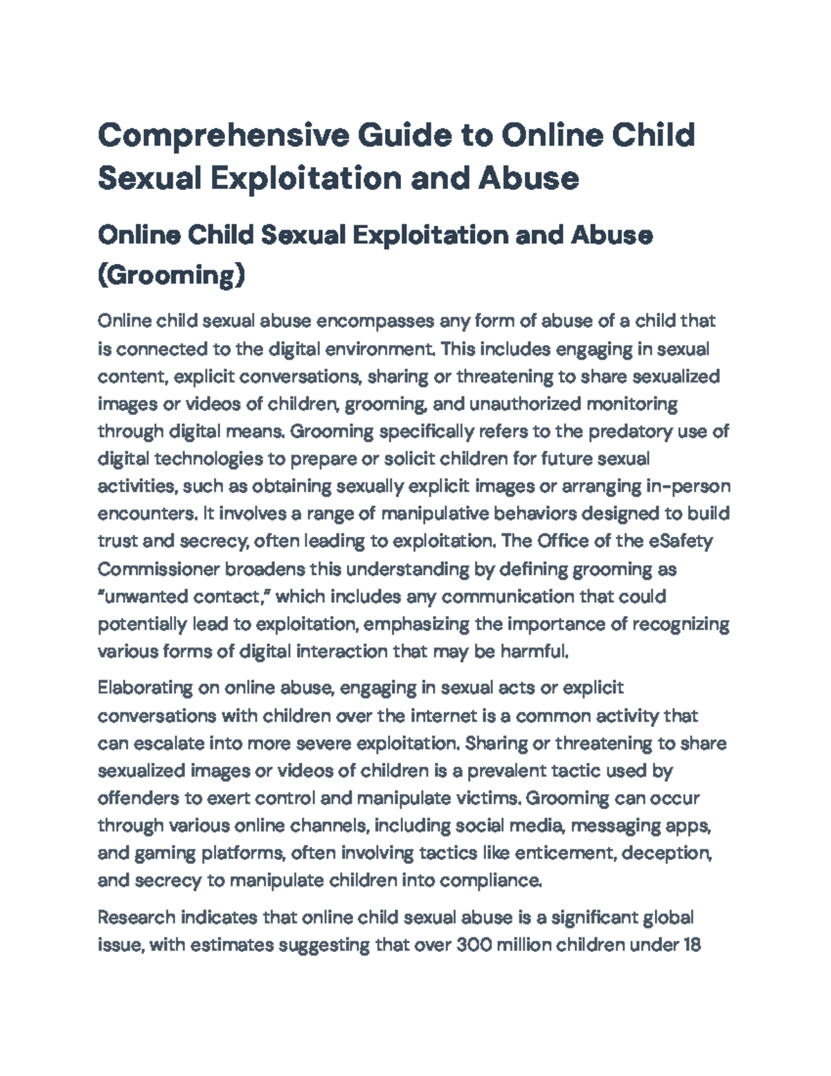 Comprehensive Guide to Online Child Sexual Exploitation and Grooming ...