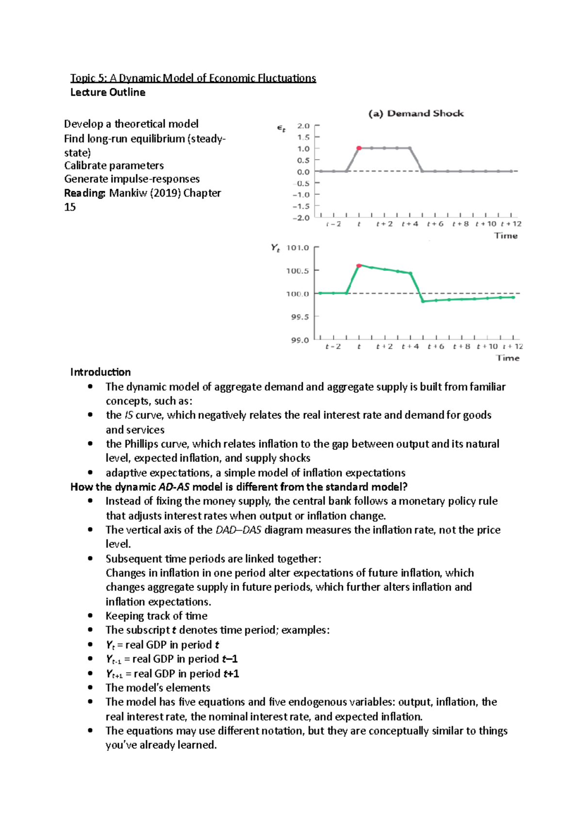 Topic 5 - Lecture on Dynamic Economic Fluctuation Models - Studocu