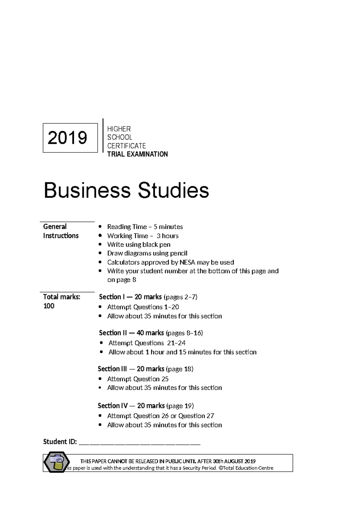 2019 HSC Business Studies Trial Examination Paper - Studocu