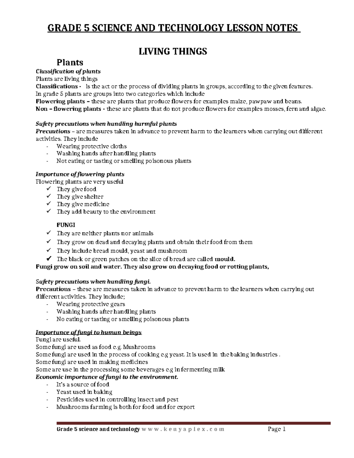 Grade 5 Science & Technology Lesson Notes: Living Things & Health - Studocu