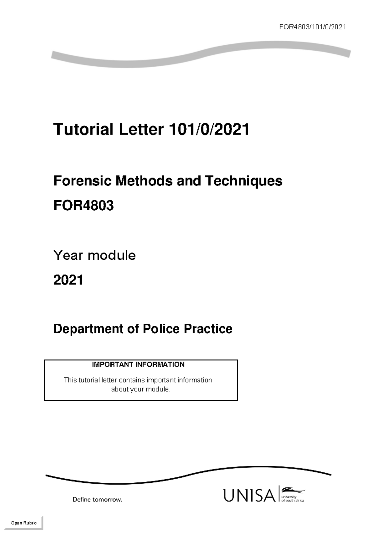 FOR4803 Tutorial Letter: Forensic Methods & Techniques 2021 - Studocu
