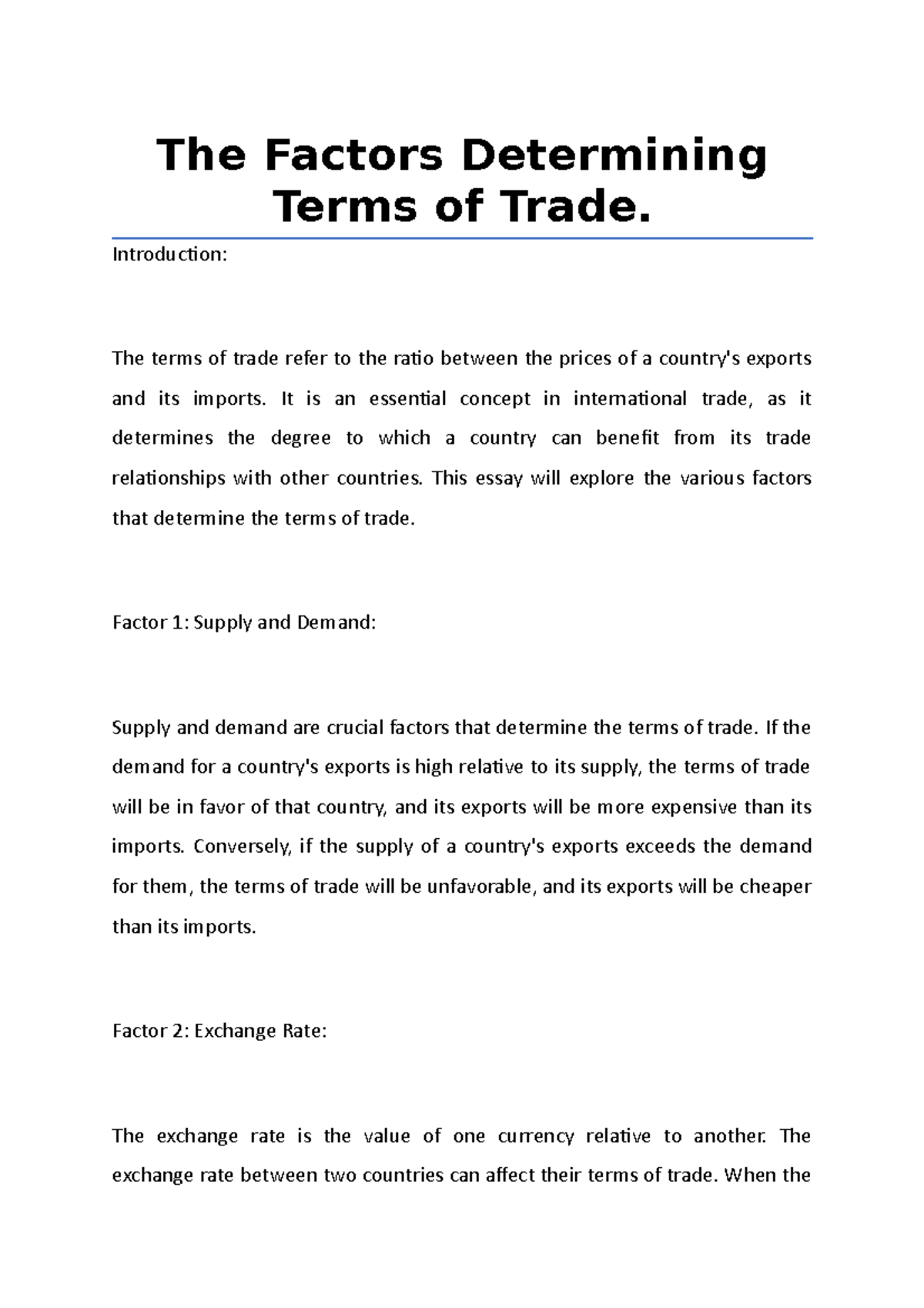 The Factors Determining Terms of Trade - Introduction: The terms of ...
