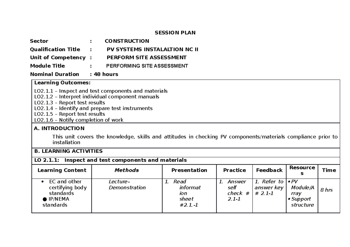 Session PLAN UC2 - cblm - SESSION PLAN Sector : CONSTRUCTION ...