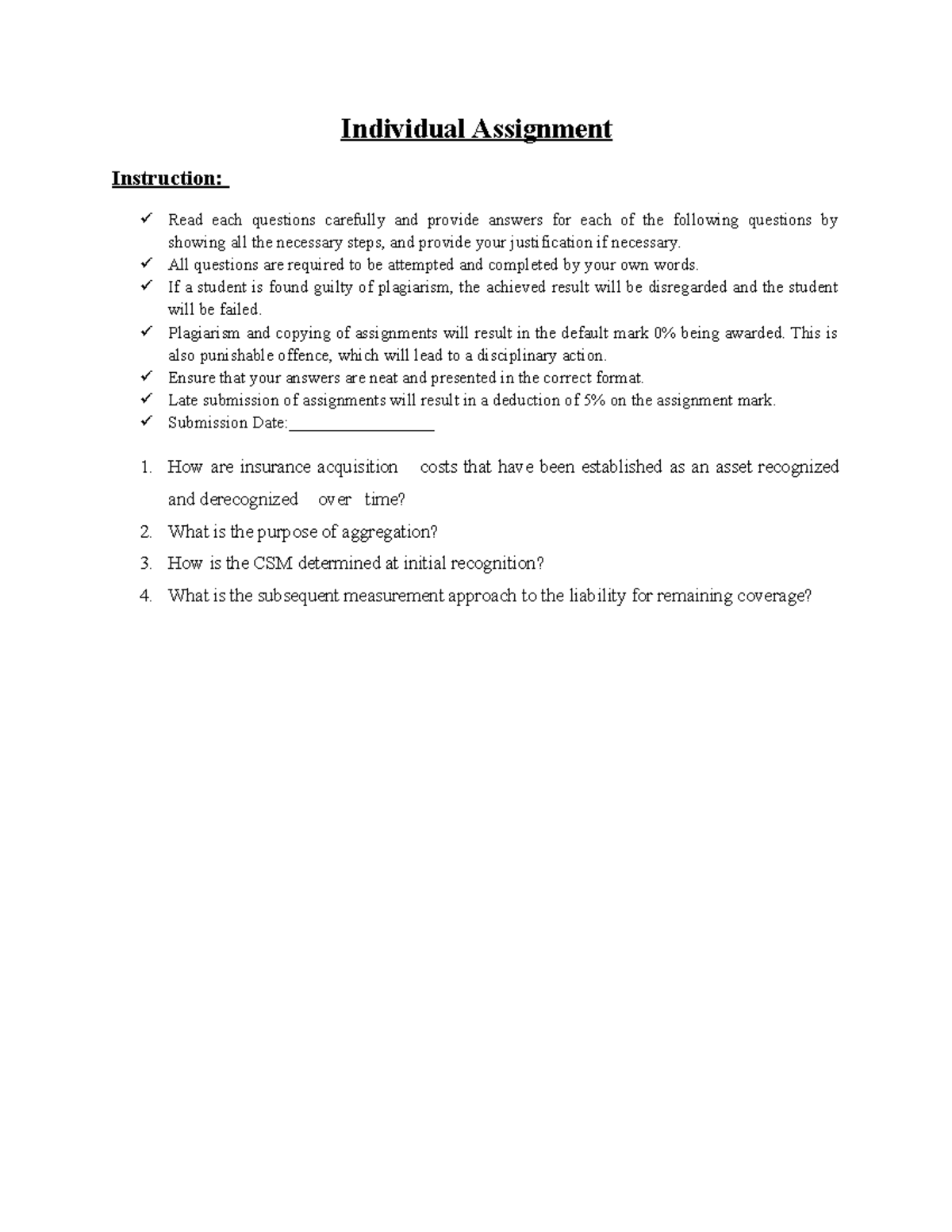 Individual Assignment: Insurance Costs & Measurement Questions - Studocu