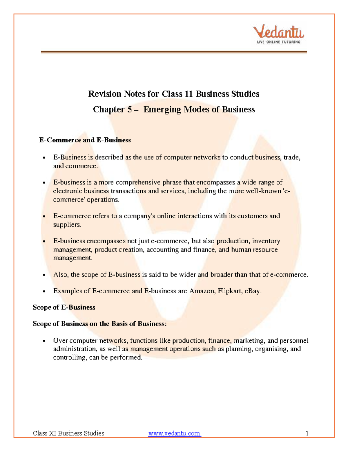 CBSE Class 11 Business Studies Notes: Chapter 5 - Emerging Modes of ...
