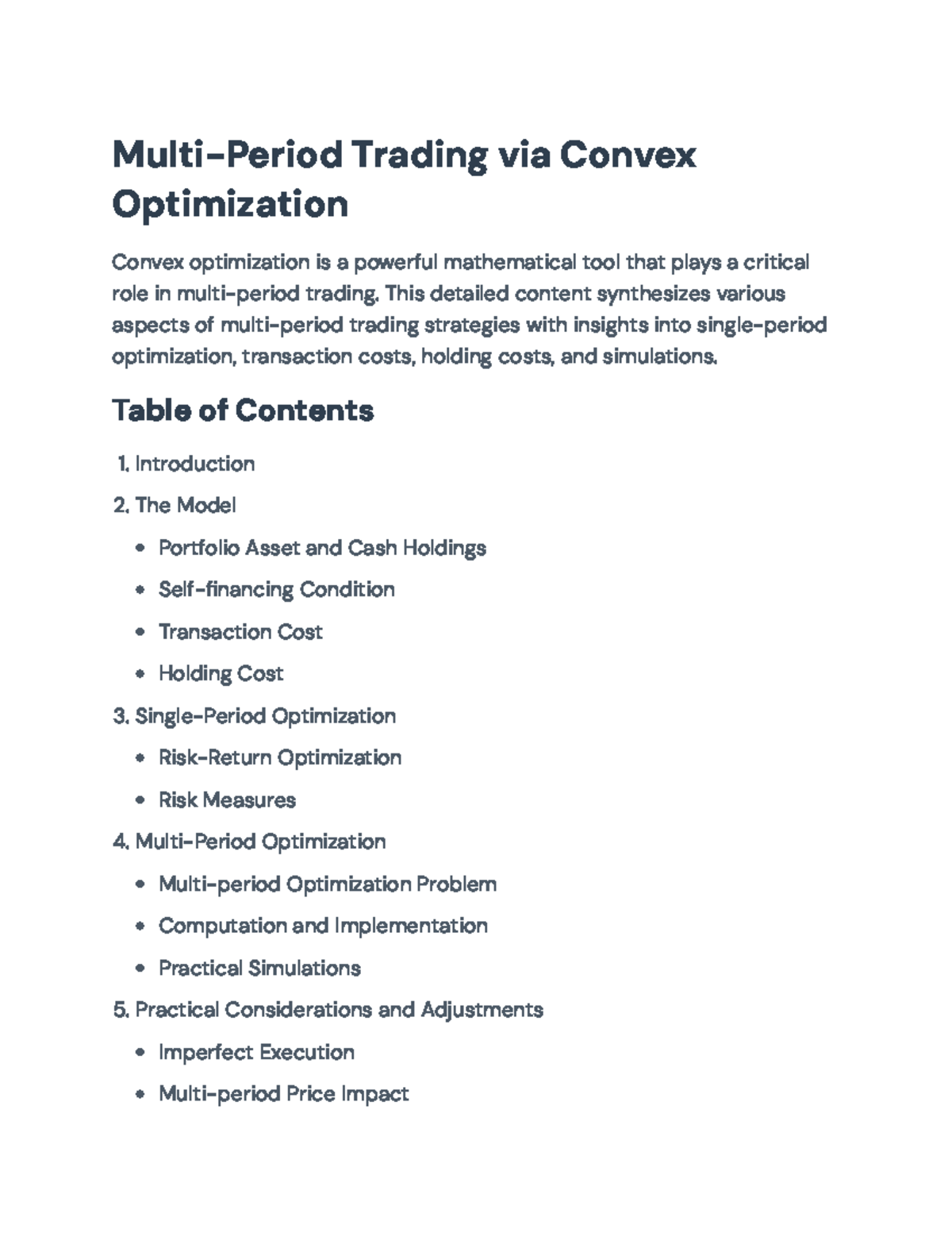Multi-Period Trading Strategies: Convex Optimization Framework - Multi ...
