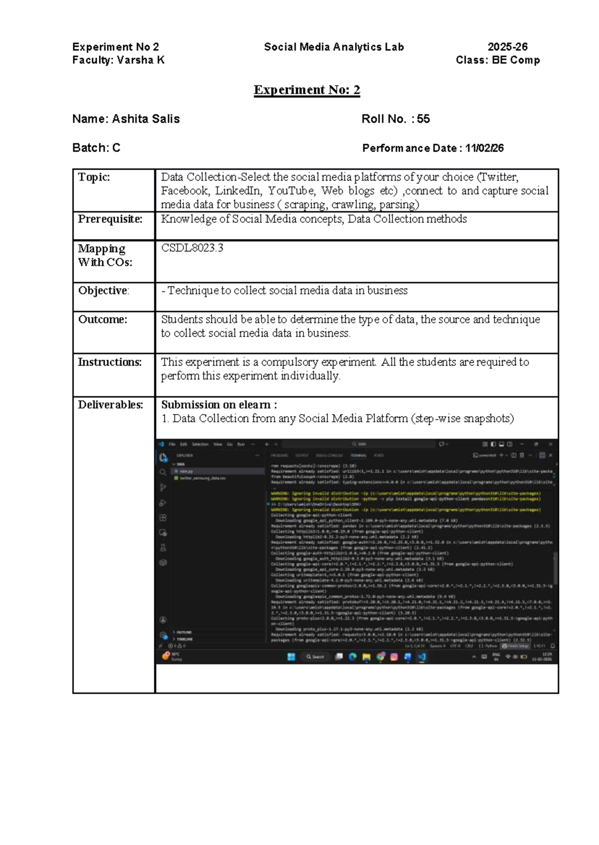 Expt 2: Data Collection from Social Media Platforms - SMA 55 - Studocu