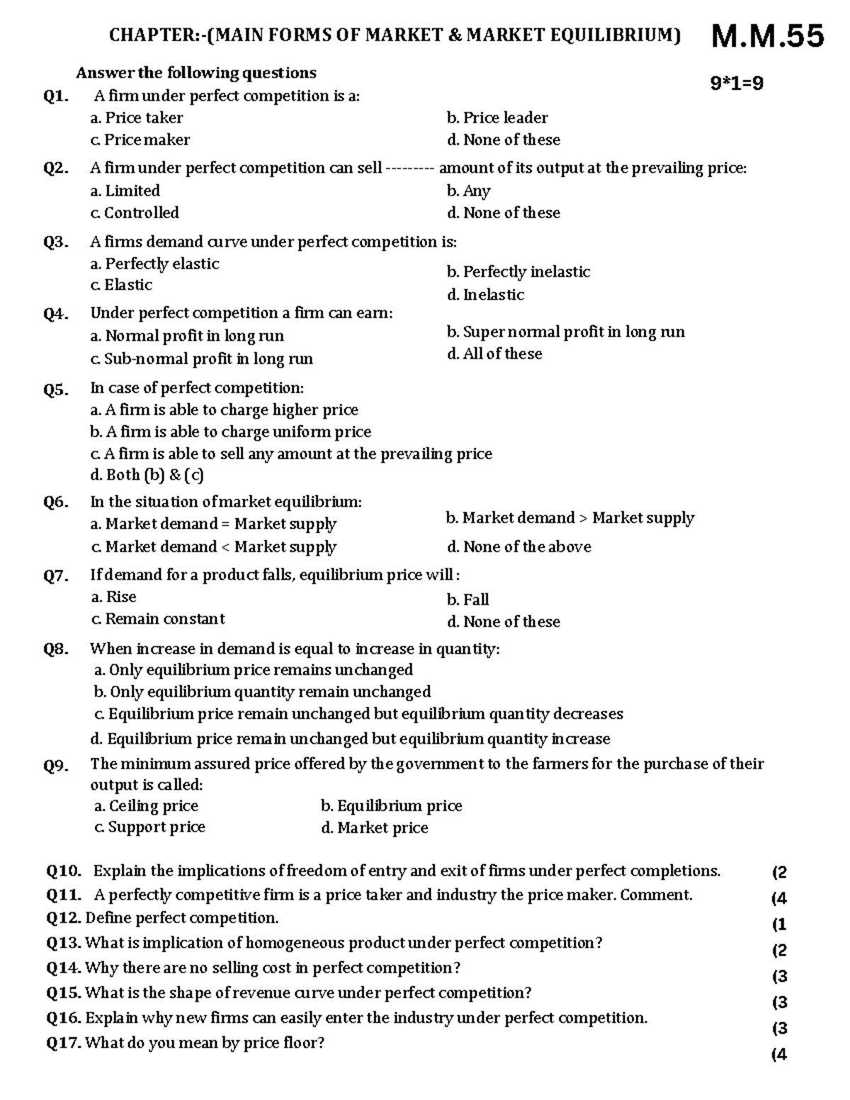 Perfect Competition & Market Equilibrium (ECO 101) Quiz Notes - Studocu