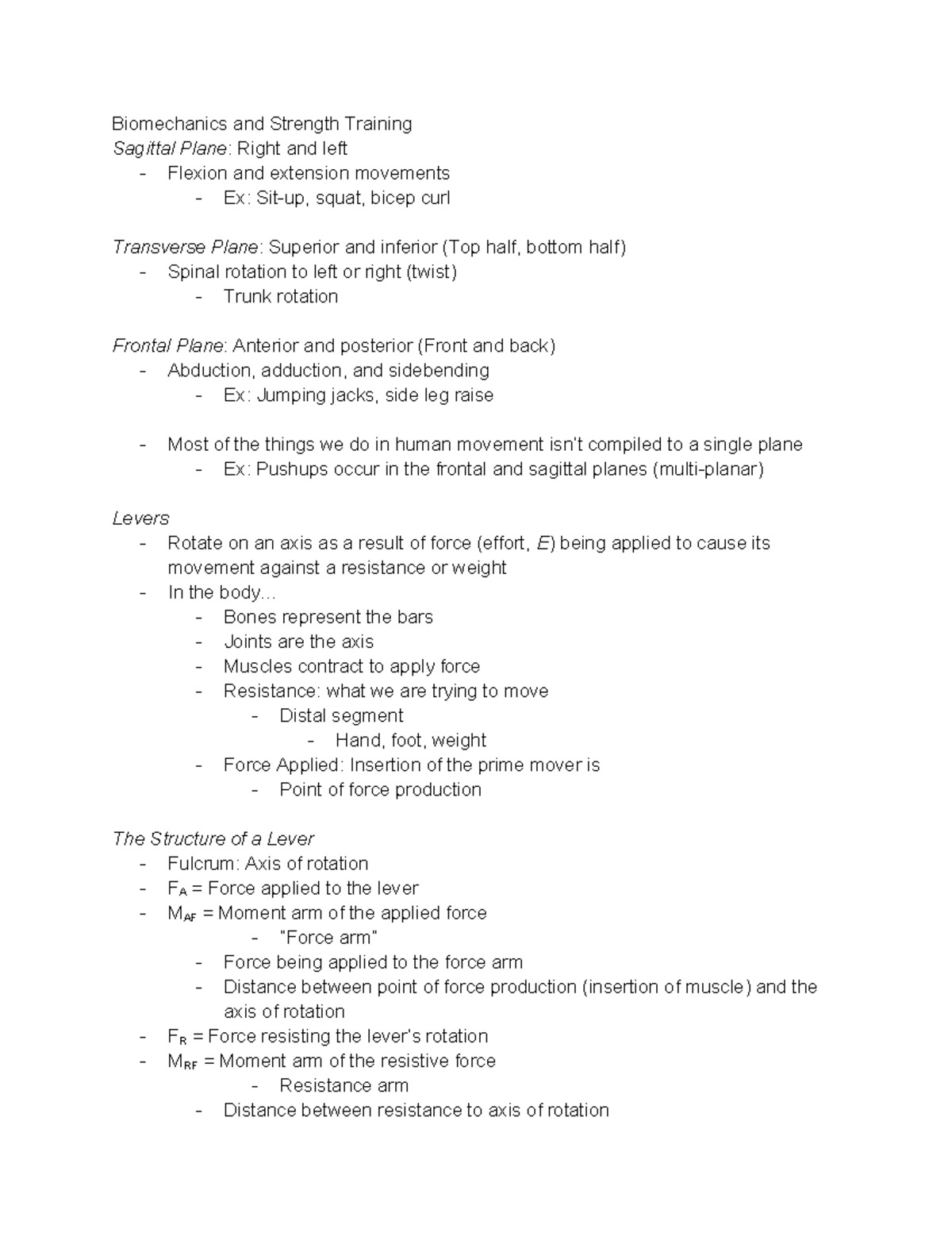 Biomechanics and Strength Training (KINE 101): Levers and Movement ...