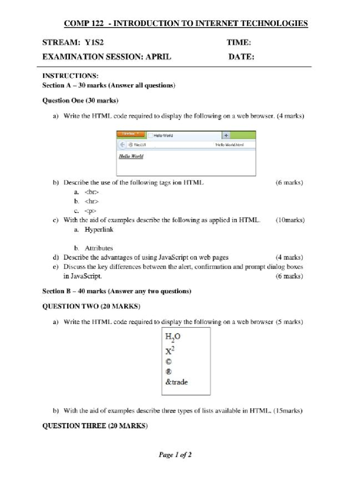 COMP 122 - Intro to Internet Technologies Overview and Concepts - Studocu