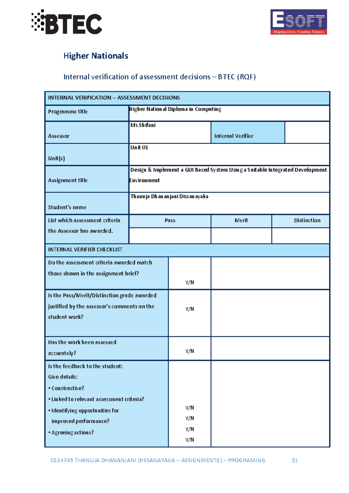 HND Computing Unit 01: GUI System Design & Assessment Verification ...