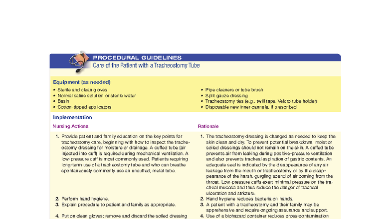 CHS 101: Tracheostomy Care Procedural Guidelines and Nursing Actions ...