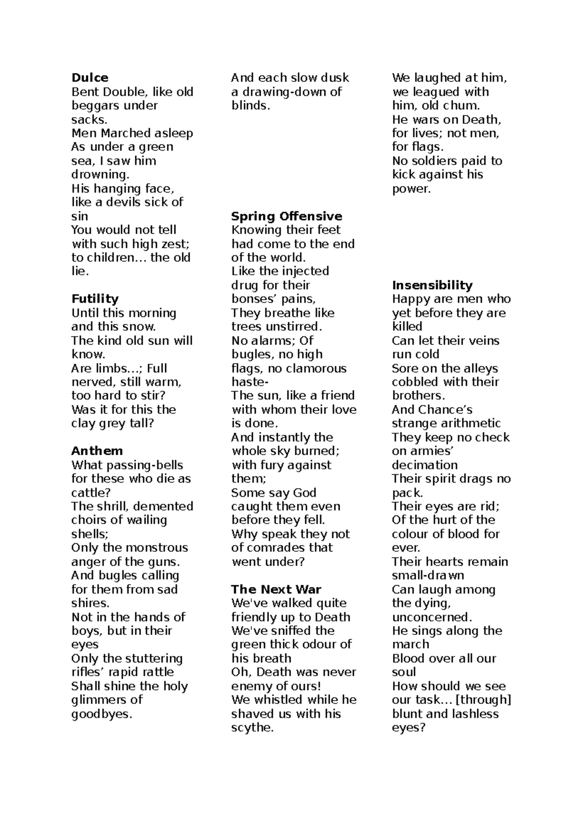 War Poem Quotes Analysis - Yr 10 Literature Study - Studocu
