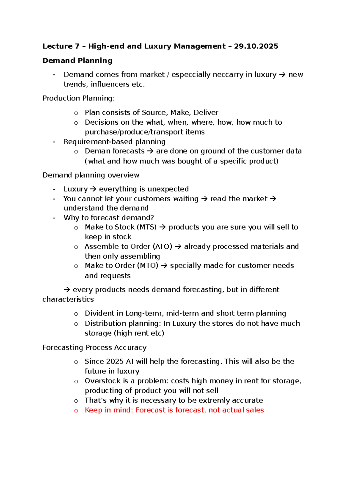 2025 Luxury Management Lecture 7: Demand Planning Insights - Studocu