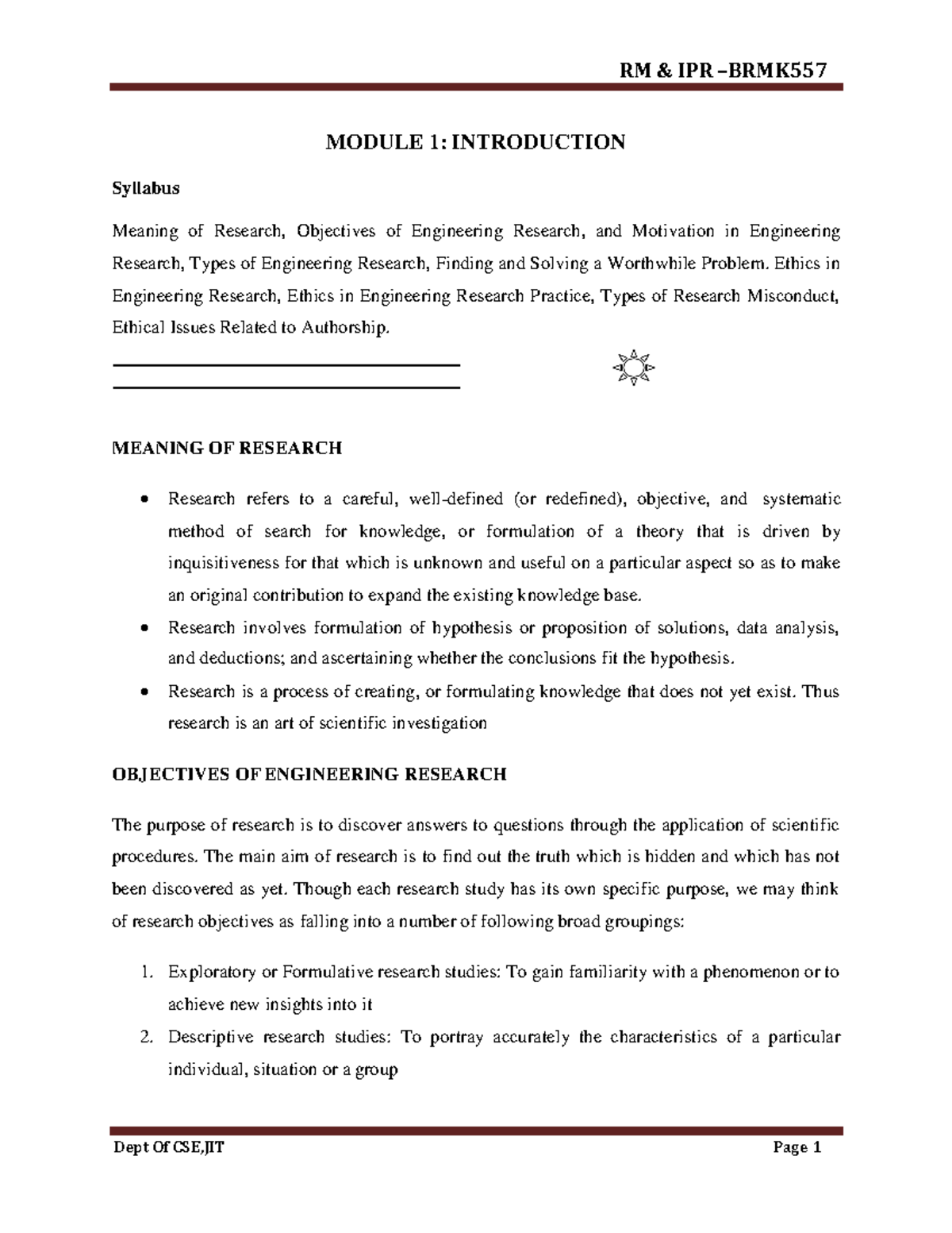 Module 1-research management - MODULE 1: INTRODUCTION Syllabus Meaning ...