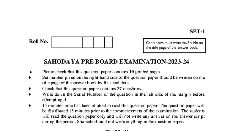 SAHODAYA PRE BOARD 2023-24 CLASS X SOCIAL SCIENCE QP SET 1 - Studocu