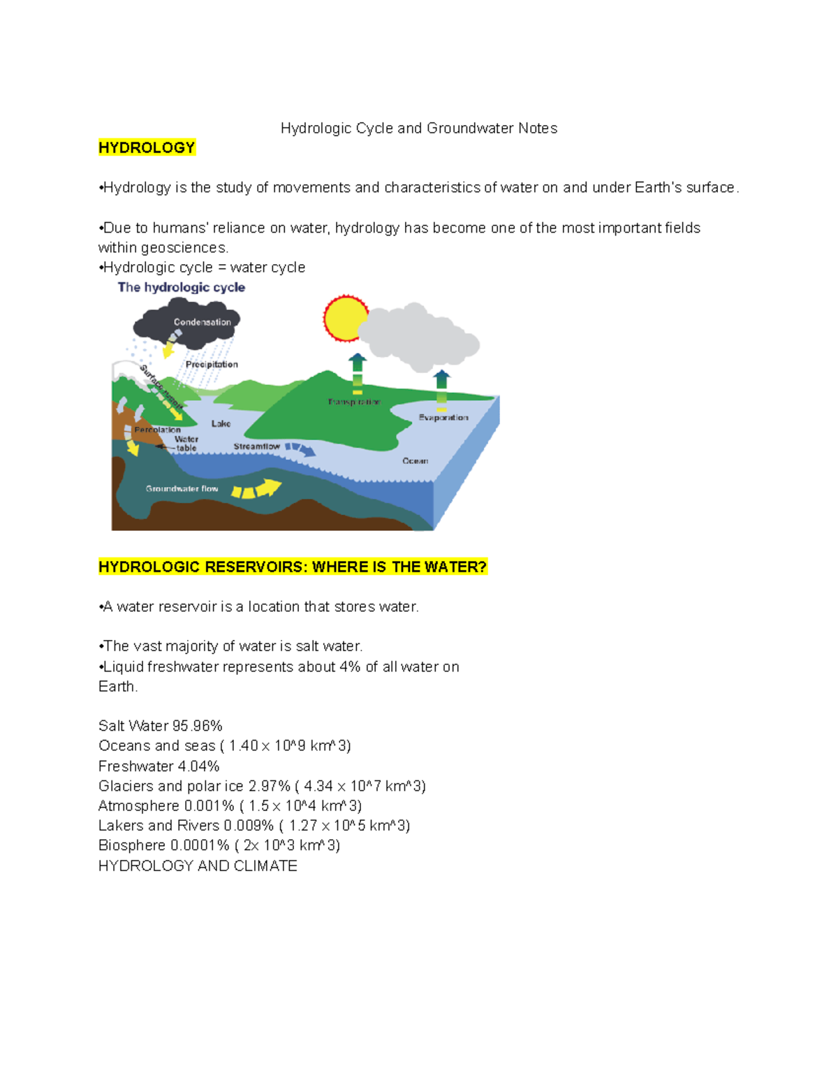 11 Hydrologic Cycle and Groundwater Notes Pictures - HYDROLOGY ...