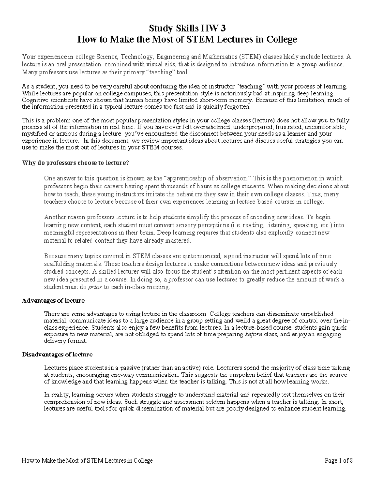 Study Skills HW 3: Maximizing Learning from STEM Lectures - Studocu