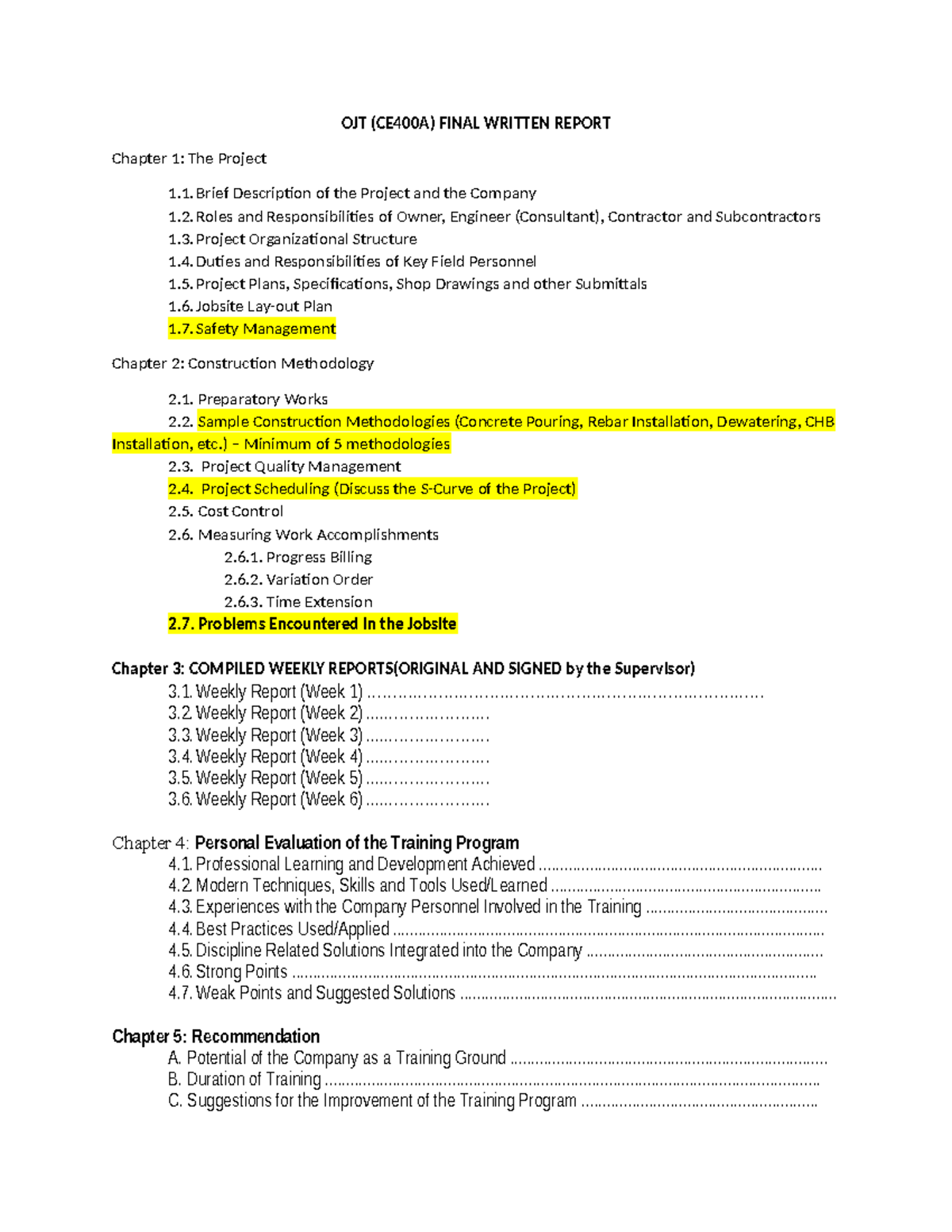 OJT Final Report for CE400A: Comprehensive Project Overview - Studocu