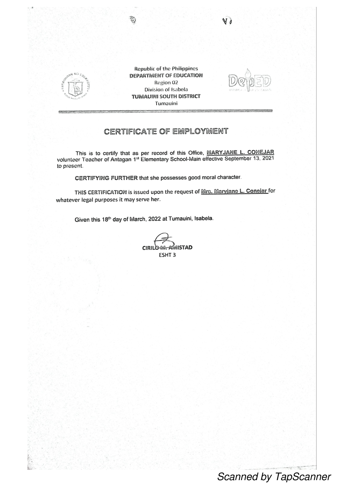 COE Elementary - Education - V Republic of the Philippines NO G ...