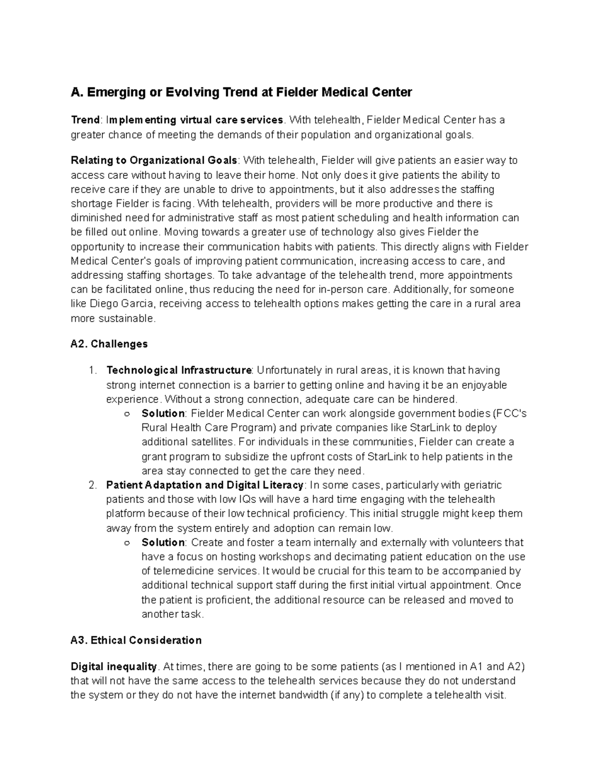 Exploring Telehealth Trends in Healthcare Admin: Performance Task (BJN1 ...