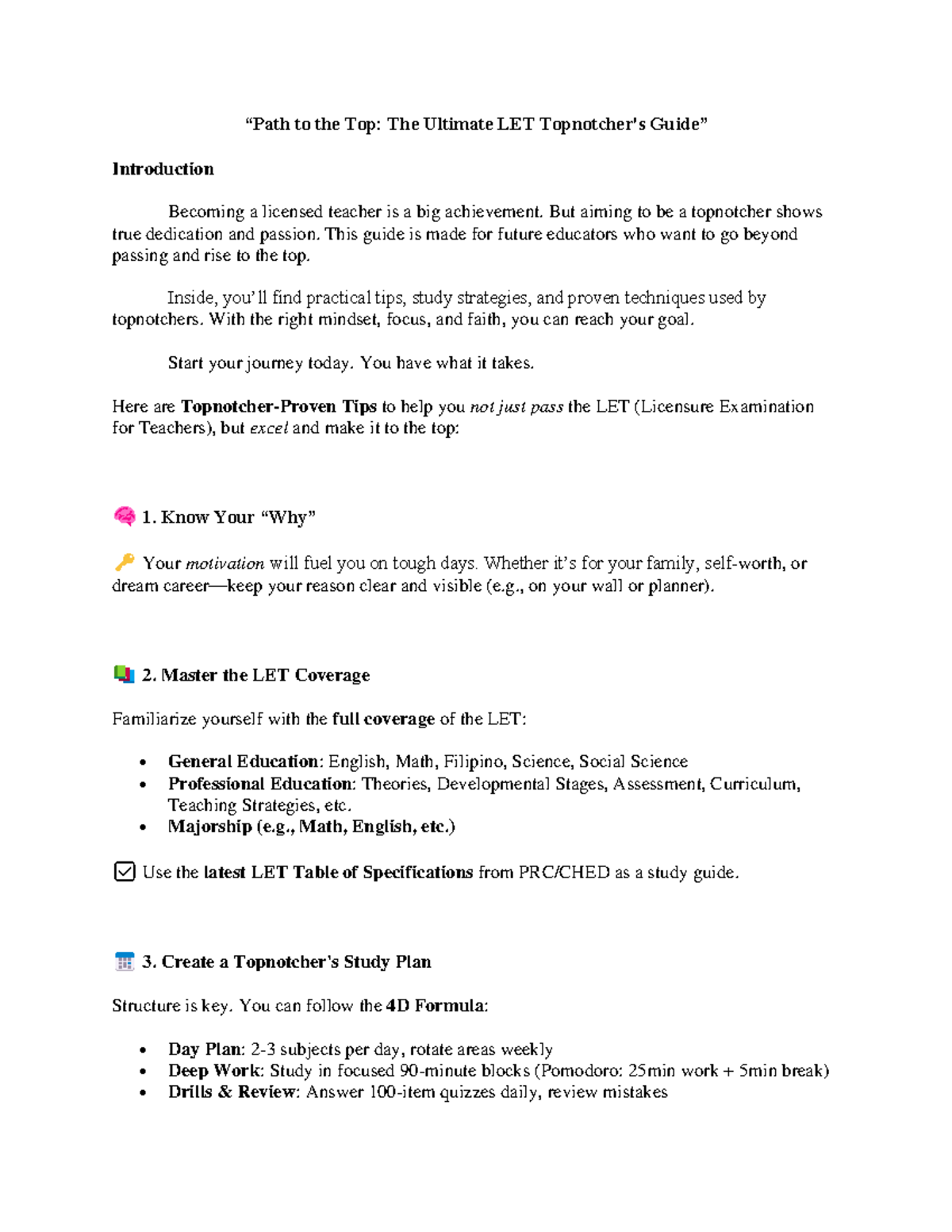 The Ultimate LET Topnotcher's Guide: Tips for Success - Studocu