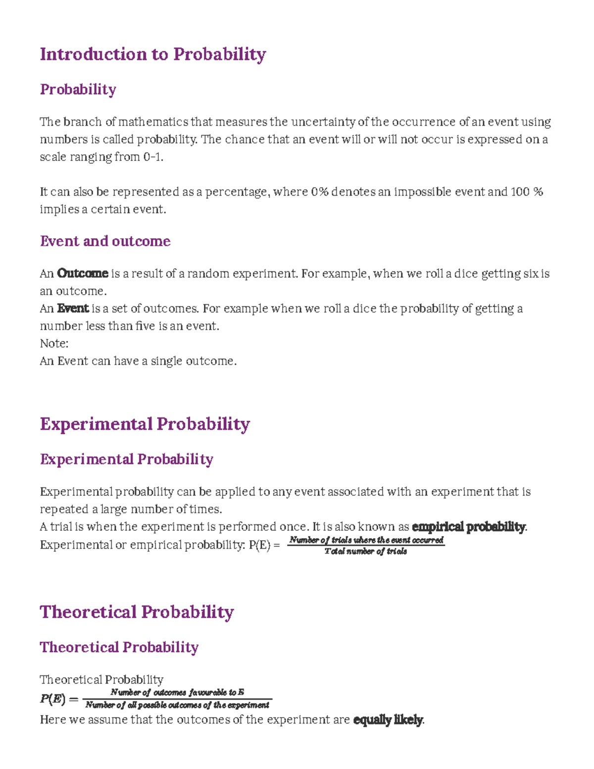 Probability - Introduction to Key Concepts and Definitions - Studocu