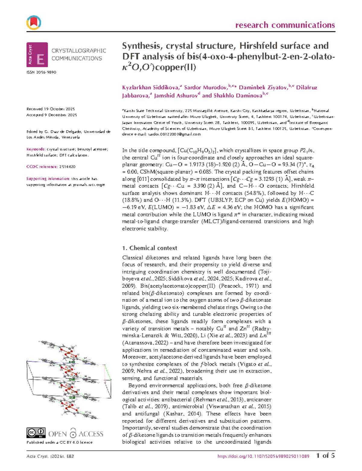 Synthesis and DFT Analysis of Copper(II) Complex: Dj2086 ...