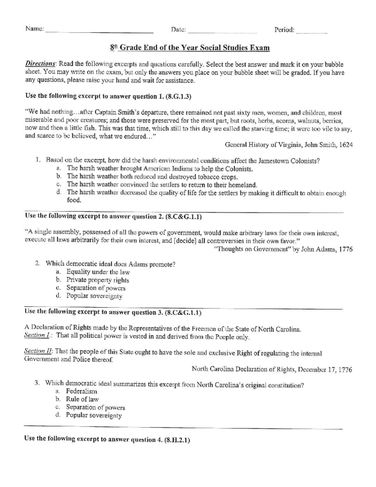8th Grade End of Year Social Studies Exam - Studocu