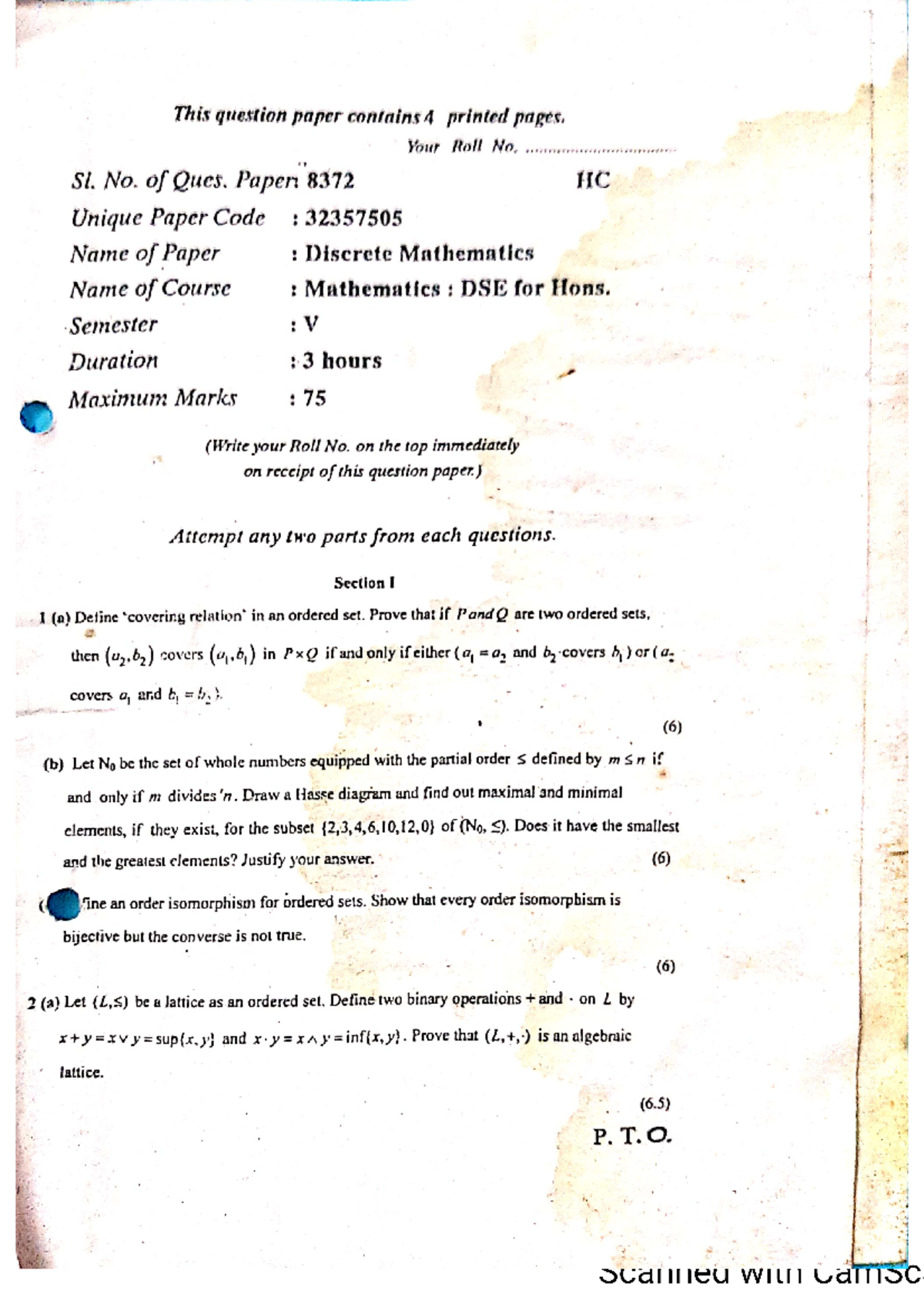Discrete mathematics paper 3 - This question paper contains 4 printed ...