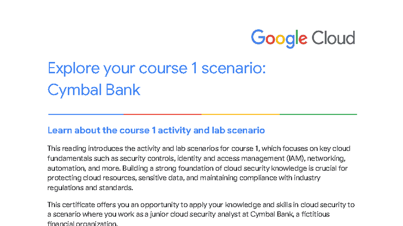 CSE 1: Cymbal Bank Cloud Security Lab & Activity Overview - Studocu