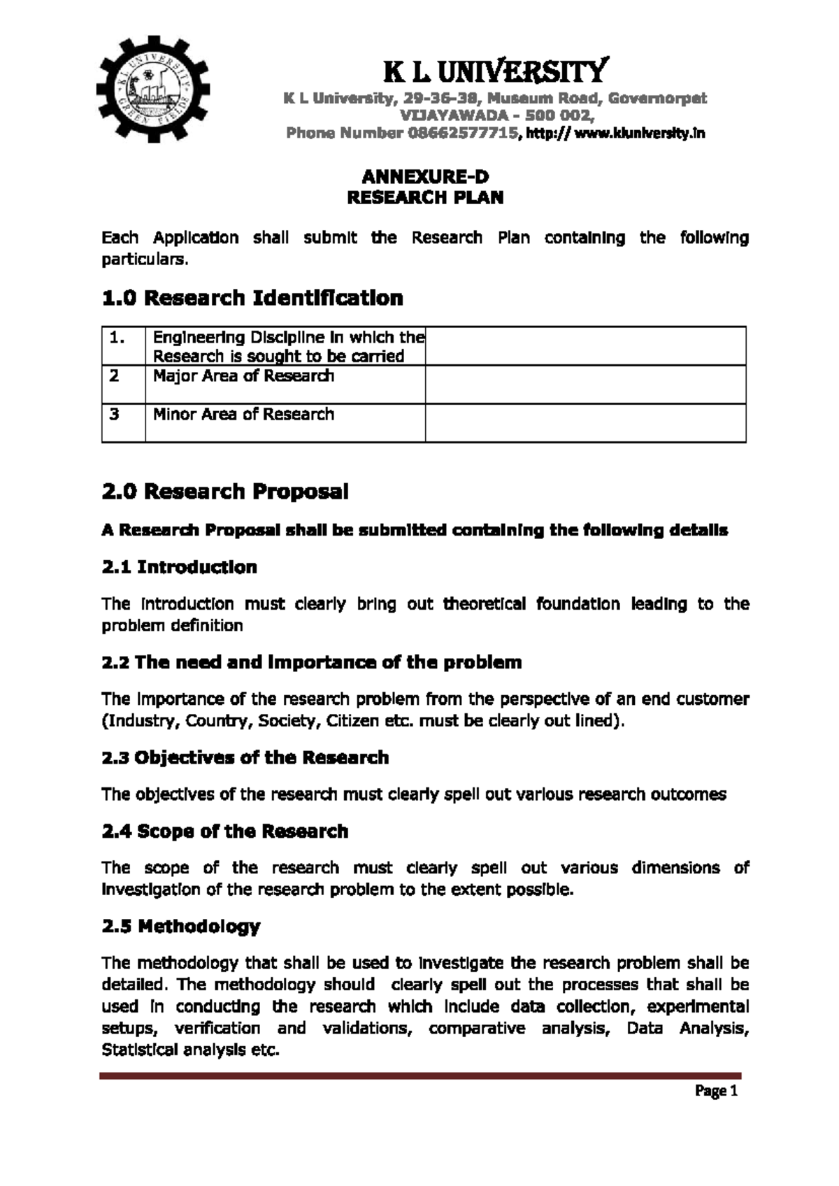 KLUNIV Research Plan: Guidelines for Engineering Proposals - Studocu