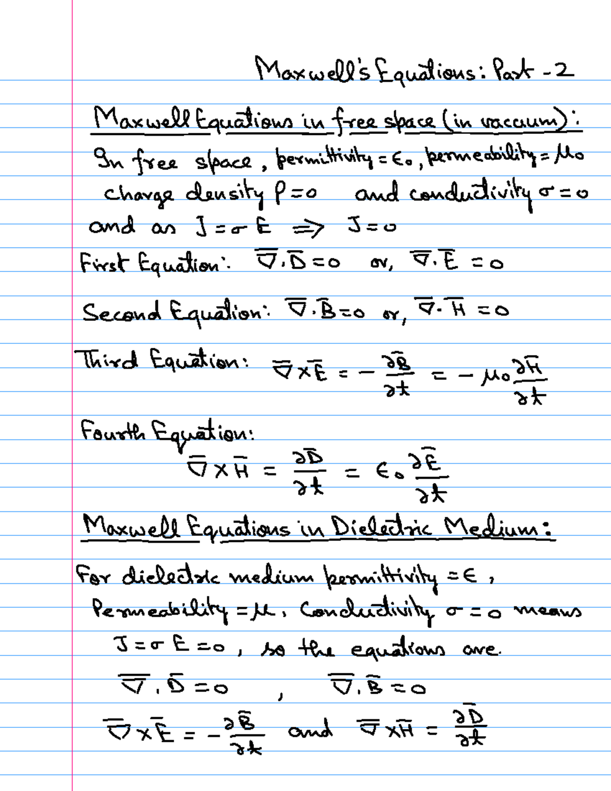 Maxwell Equations Overview: E.M. Waves & Medium - Part 2 Notes - Studocu