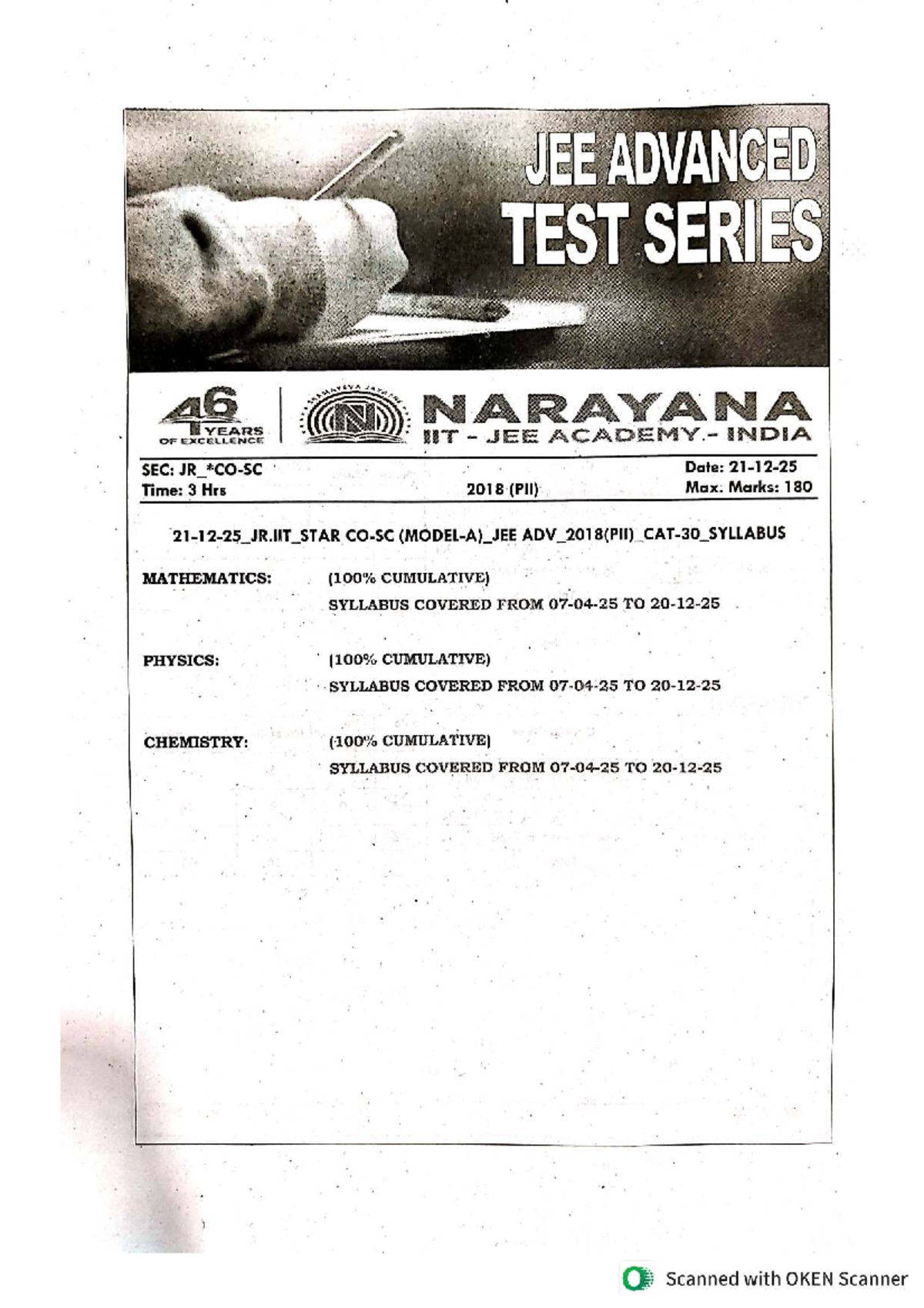 CAT 30 - JEE Advanced Test Series 46 Solutions and Analysis - Studocu