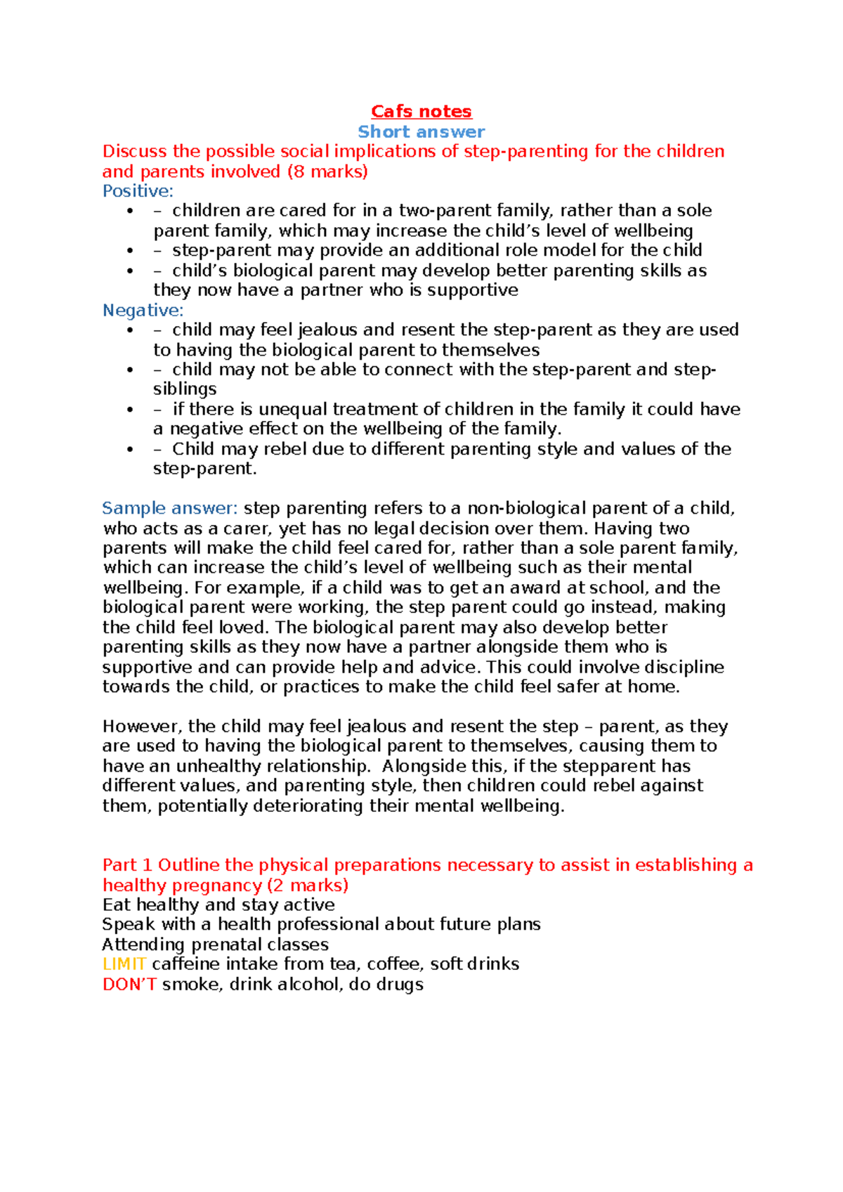 CAFS Notes: Social Implications of Parenting & Wellbeing Factors - Studocu