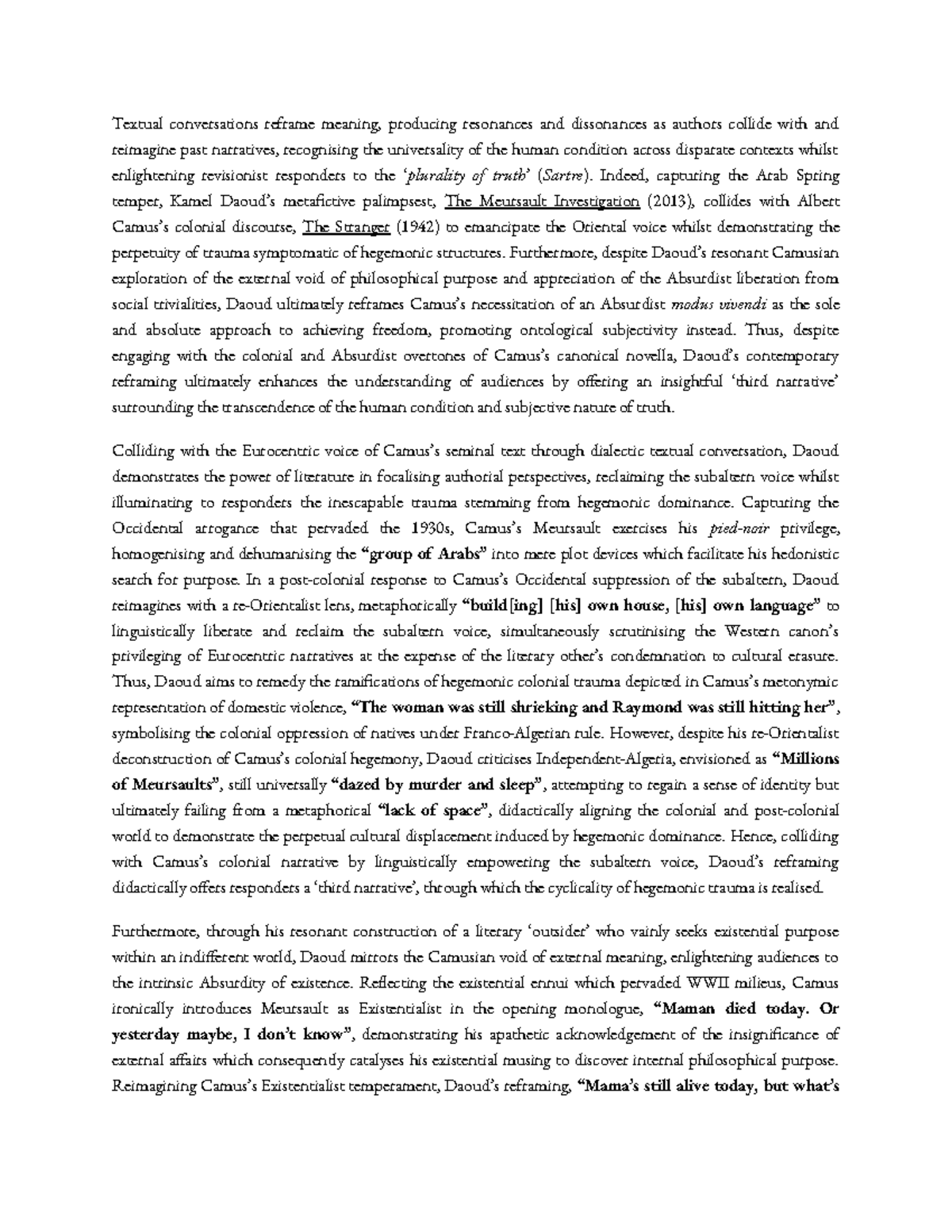 Ekang THE Stranger & THE Meursault Investigation Essay Analysis - Studocu