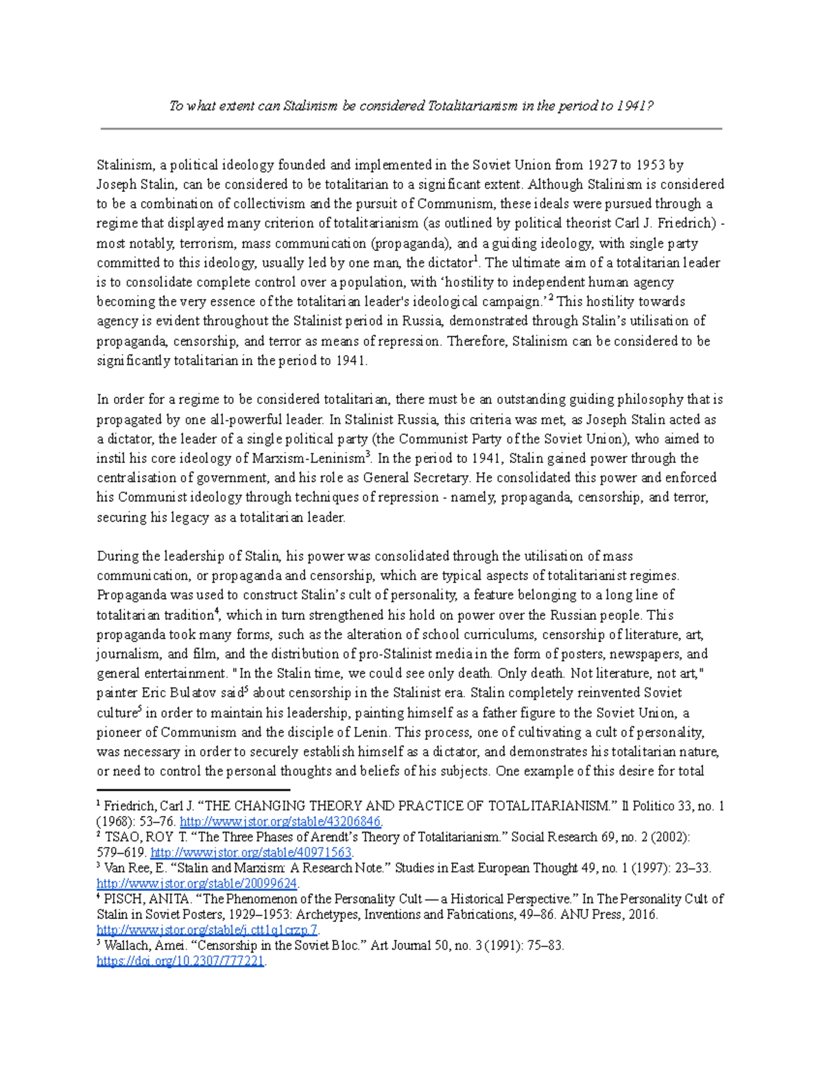 HSC Modern History - Totalitarianism in Stalin's Russia Essay Analysis ...