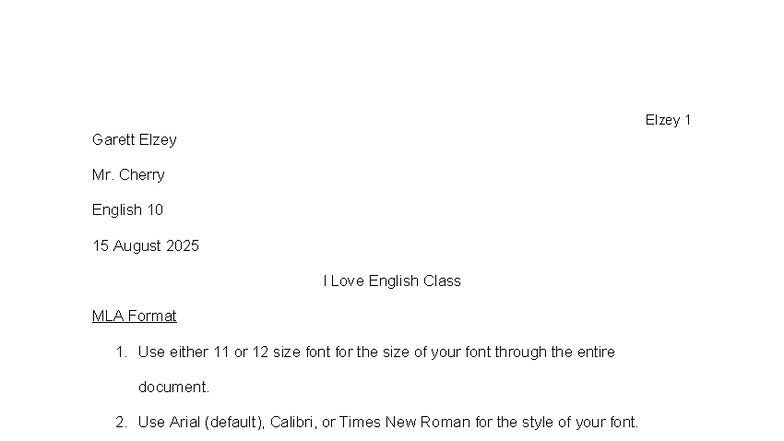 MLA Format Guidelines for English 10 - Elzey 1 - Studocu