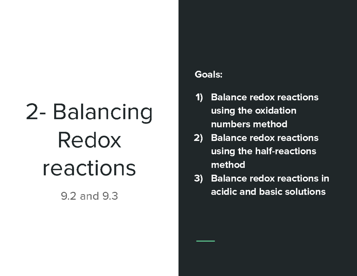 Balancing Redox Reactions: Oxidation Numbers & Half-Reaction Methods ...