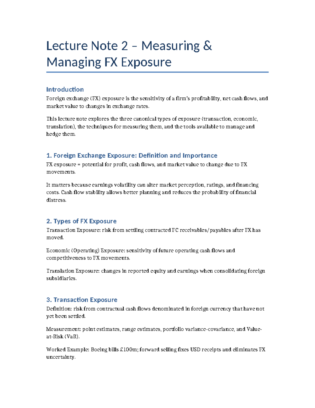 Lecture Note 2: Measuring and Managing FX Exposure - Studocu