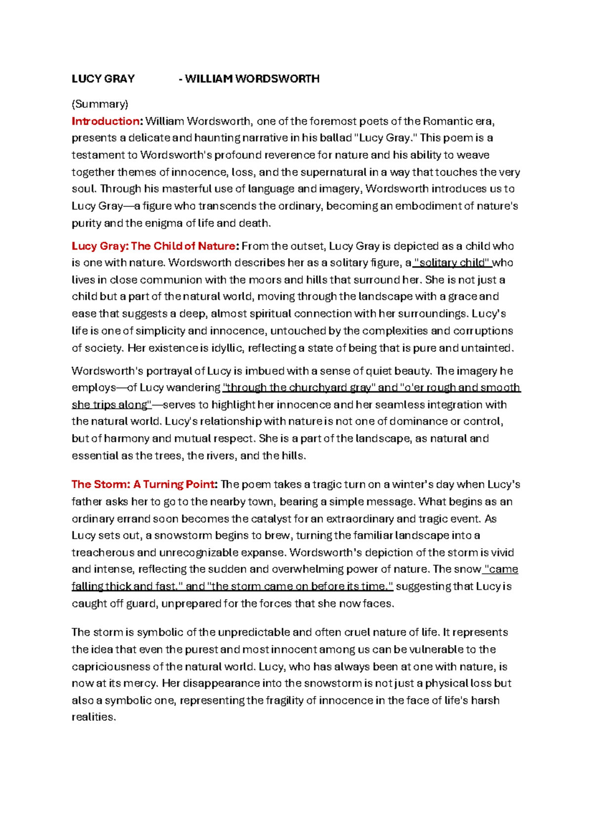 LUCY GRAY - William Wordsworth - LUCY GRAY - WILLIAM WORDSWORTH ...